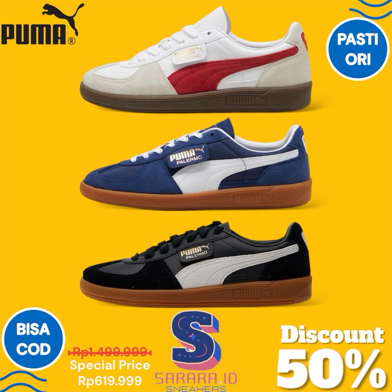 Jual Sepatu Sneakers Puma Palermo Black Navy Gum White Club Red ...