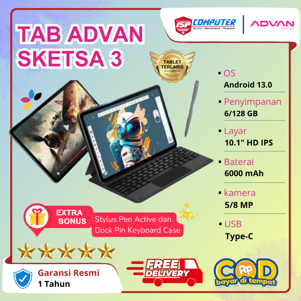 Jual TAB ADVAN SKETSA 3 6GB/128GB + KEYBOARD | Shopee Indonesia