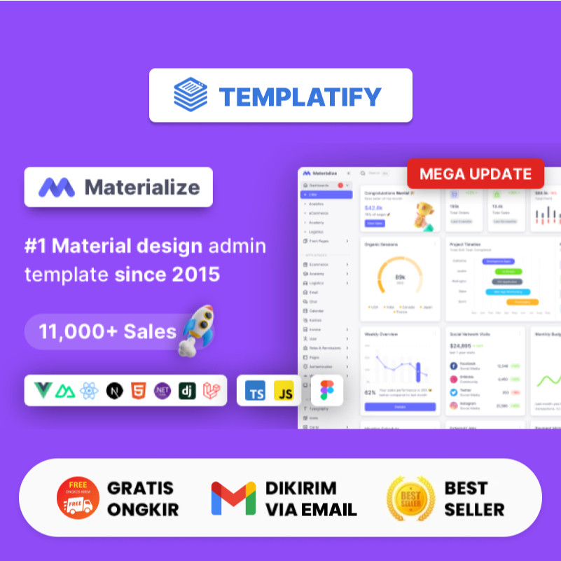 Jual Materialize V13.3.3 - Next.js, Vuejs, Nuxt, HTML, Laravel, Django, Material Design Admin ...