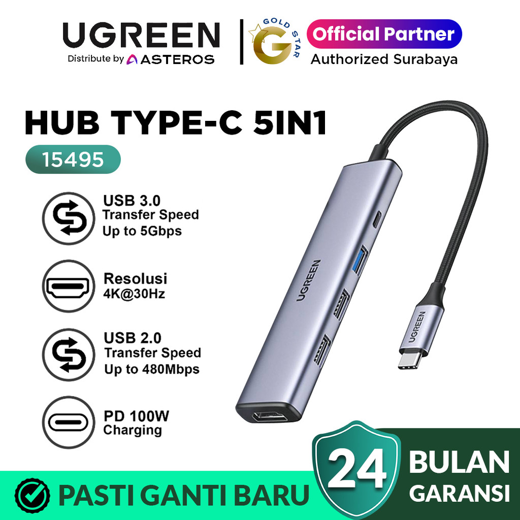 Jual Ugreen Adapter HUB 5in1 TypeC To HDMI PD 100W USB 3.0 2.0 Macbook iPad - TYPE-C 5IN1 ...