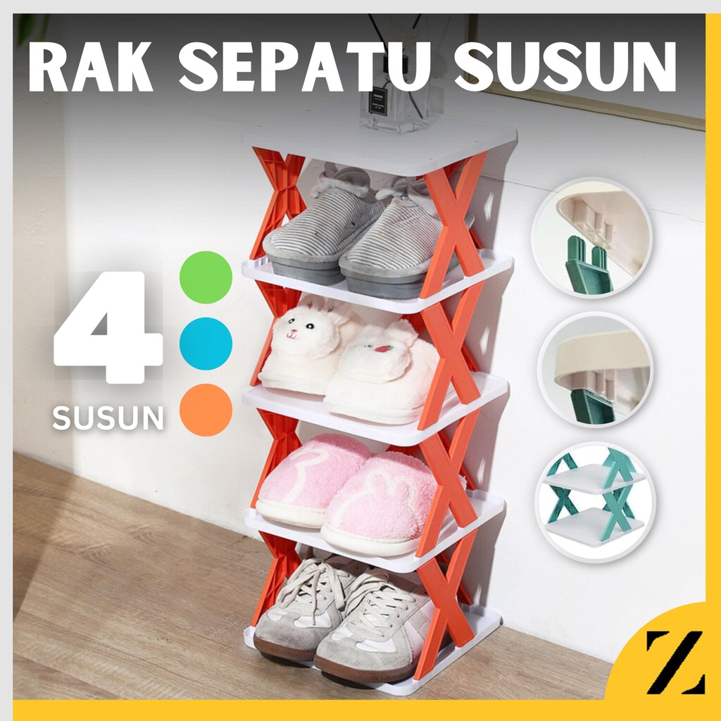 Jual Rak Sepatu Susun Plastik Rak Sepatu Sendal Model Silang X 4 Susun ...