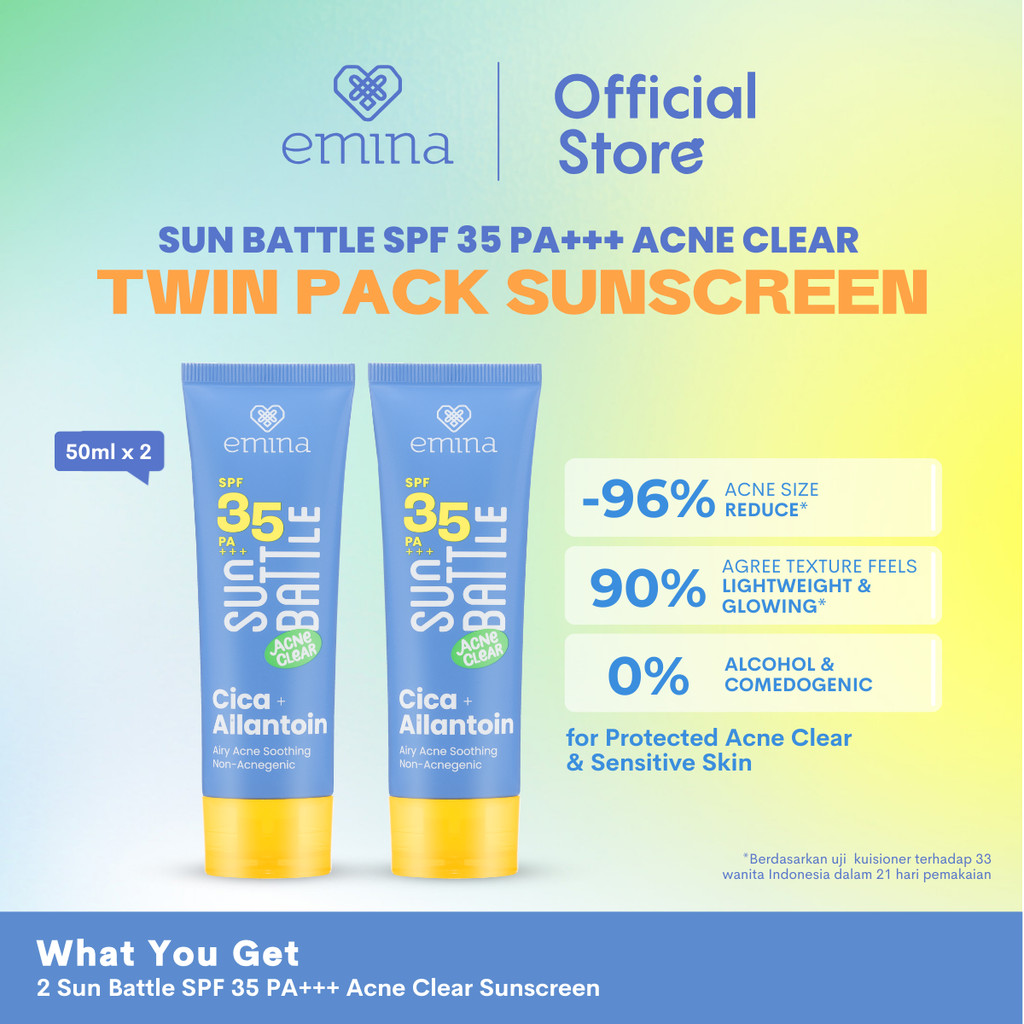 Jual [Twin Pack] NEW! Emina Sun Battle SPF 35 PA+++ Lebaran Acne Clear Cica + Allantoin Airy ...