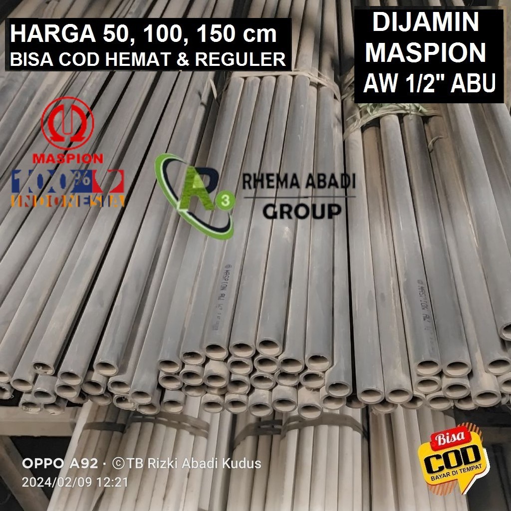 Jual Pralon Pvc Pipa Air MASPION AW 1/2" inch ABU (22mm) Paralon Harga ...