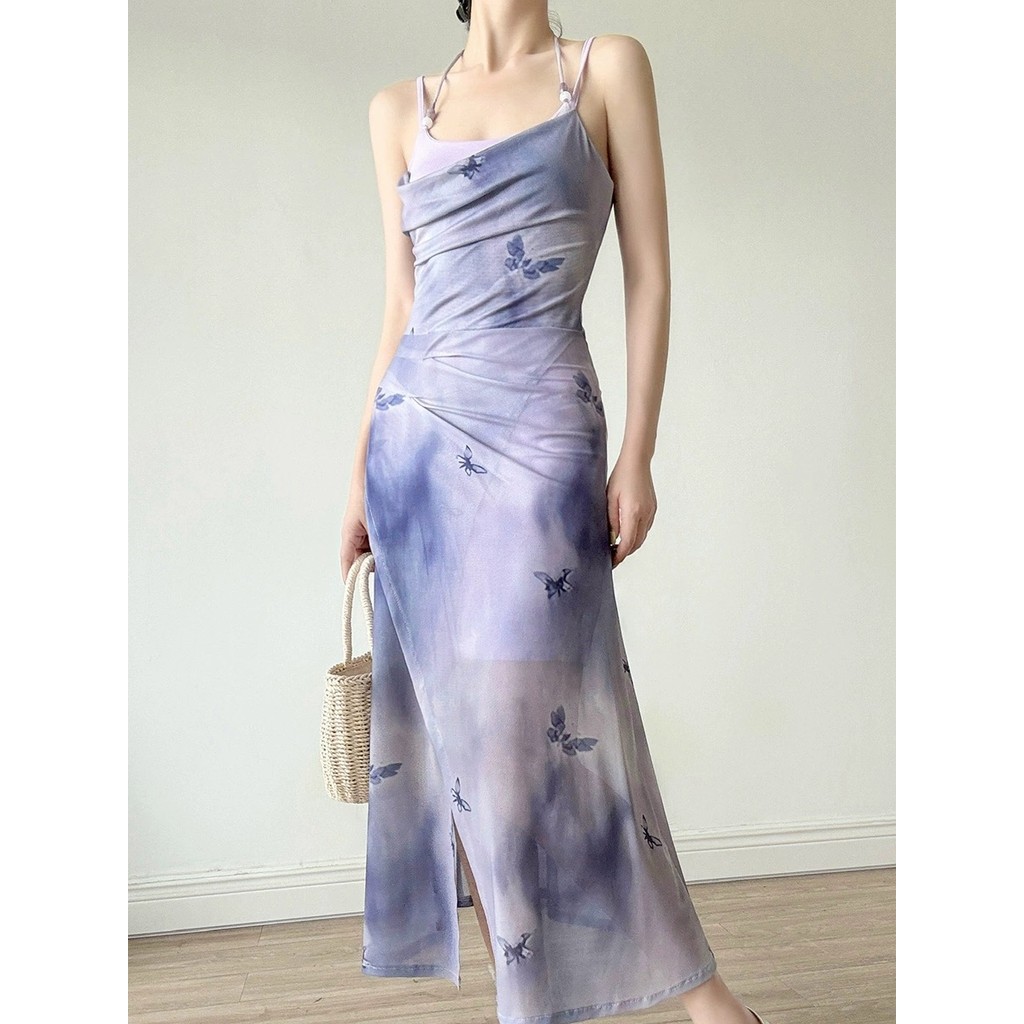 Jual Meirong elegant party dress press body purple lengan pendek wanita ...
