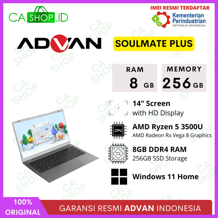 Jual Advan Laptop Soulmate Plus RAM 8GB 256GB Notebook AMD Ryzen 5 ...