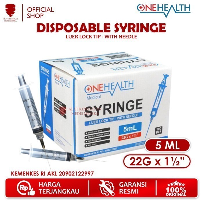 Jual OneHealth Syringe With Needle 5 ml cc Luer Lock Tip Teknik Dengan ...