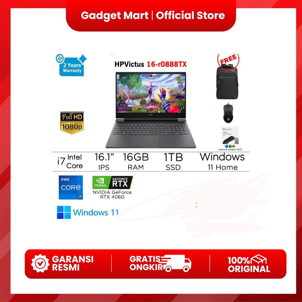 Jual LAPTOP HP VICTUS 16-R0888TX I7 13700HX 16GB SSD 1TB RTX4060 8GB ...