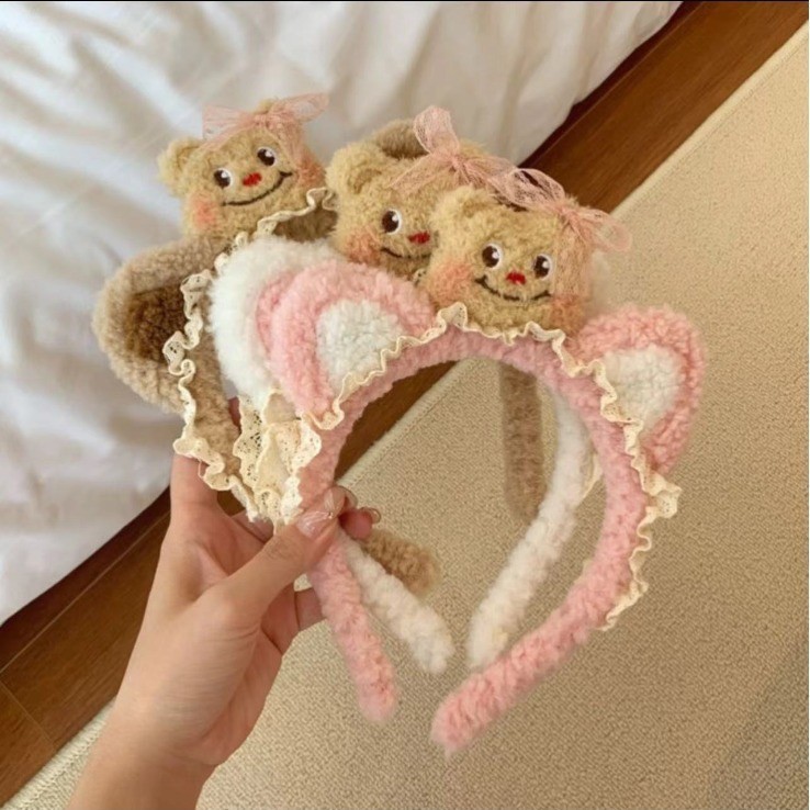Jual Town Shell - Butter Panda Korean Fluffy Cute Bear Head band ...