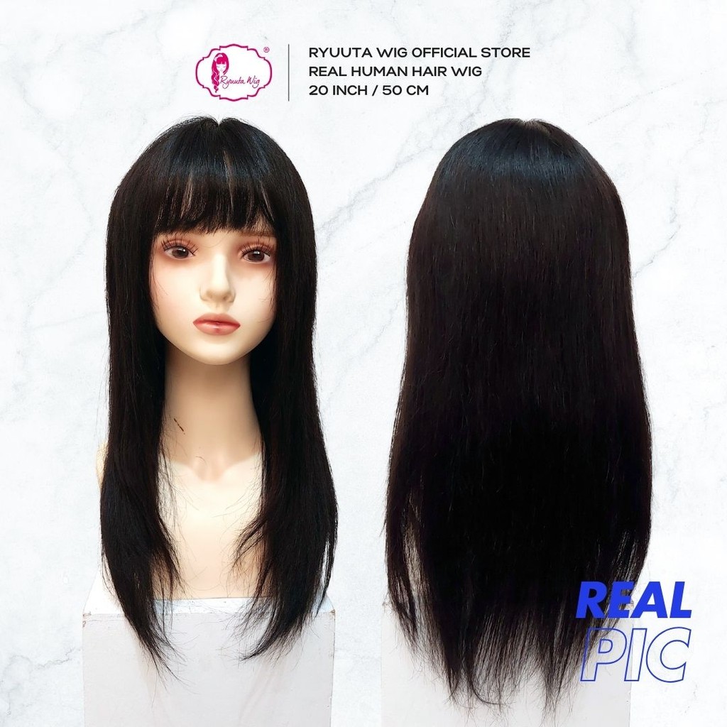 Jual Ryuuta Wig Basic Real Human Hair Rambut Asli Hitam Coklat 50 cm ...