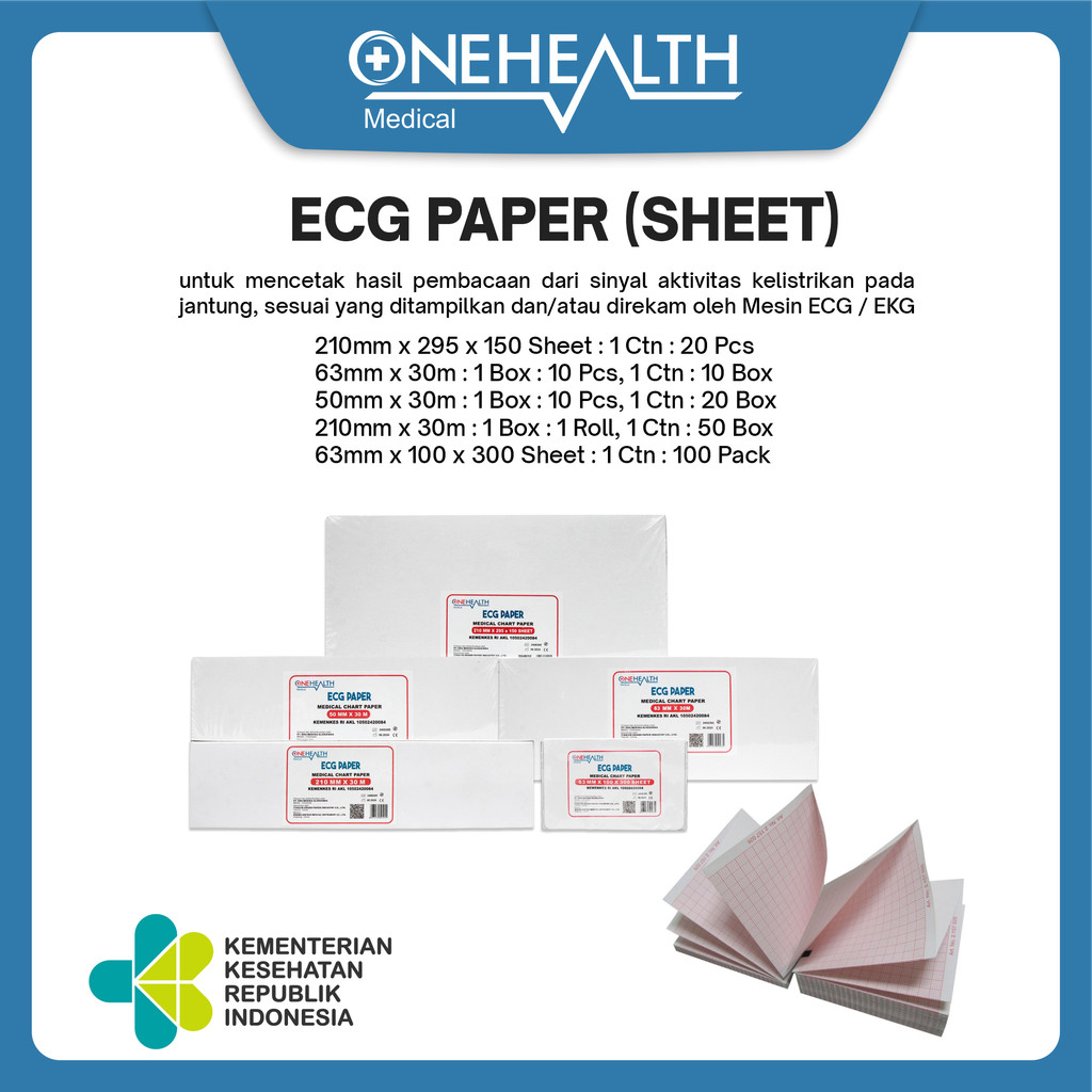 Jual Onehealth Ecg Paper Sheet 63mmx100x300 Medical Chart Paper ...