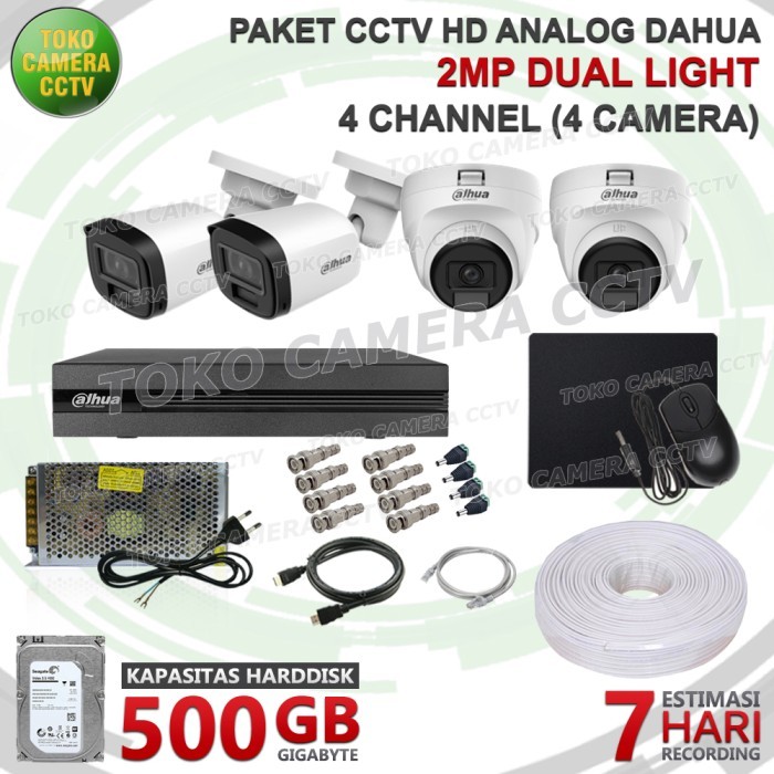 Jual PAKET CCTV DAHUA 2MP FULL COLOR 4 CHANNEL 4 KAMERA | Shopee Indonesia