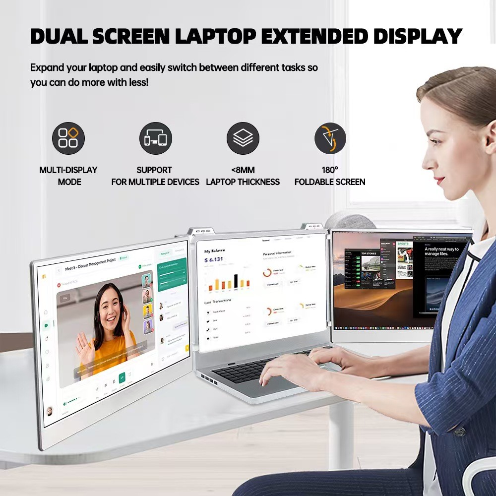 Jual Portable Triple Screen Monitor 15 inch (cocok untuk laptop 12-16 ...