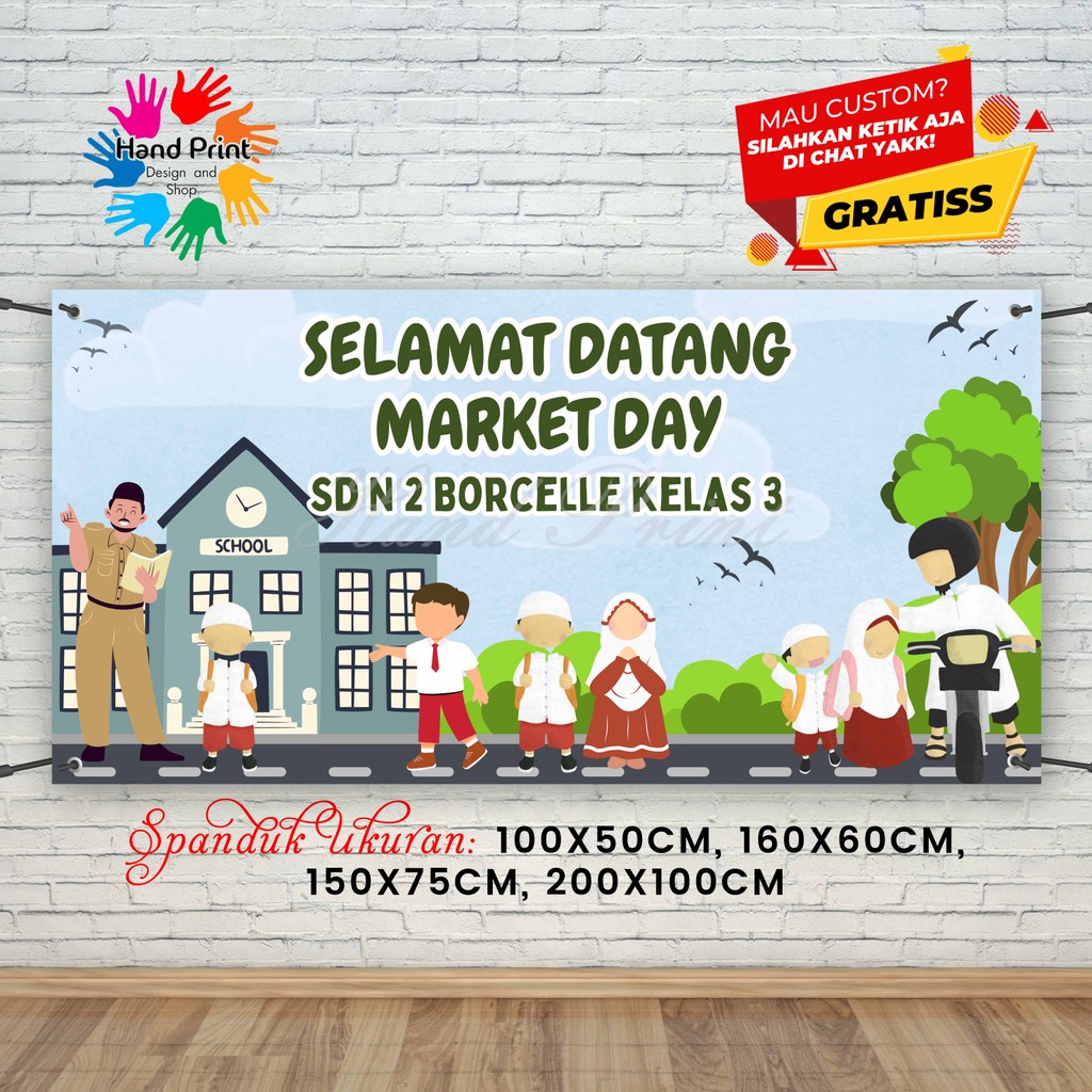 Jual Cetak Spanduk Banner Selamat Datang Market Day Sekolah MMT Spanduk ...