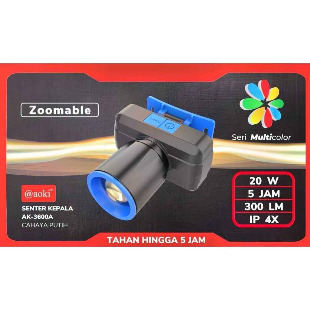 Jual SENTER KEPALA LED ZOOM AOKI AK-3600A 20W - CAHAYA TERANG - TAHAN LAMA - WATERPROOF | Shopee ...