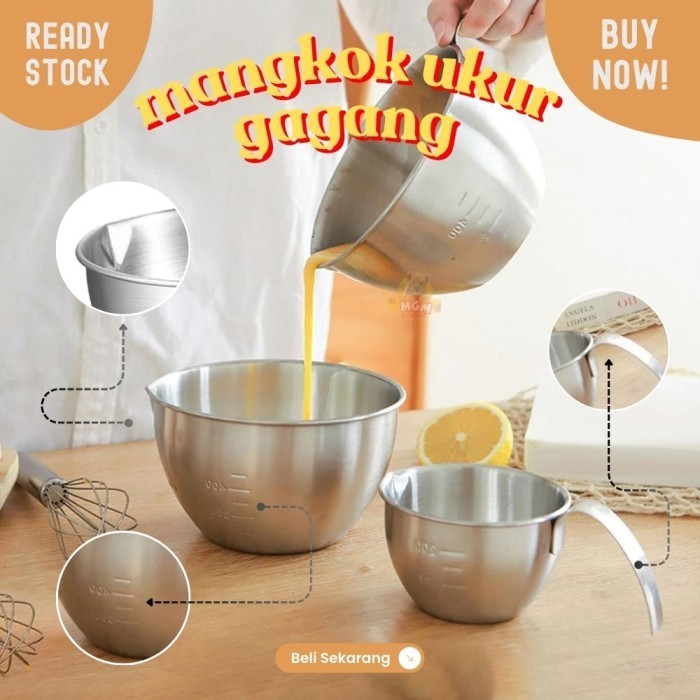Jual Gelas Ukur Stainless 700ml mangkok ukur 14cm dengan gagang ...
