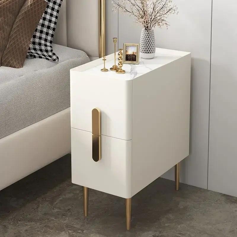Jual Nordic Style Bedside Table Modern Mini Narrow Rock Surface ...