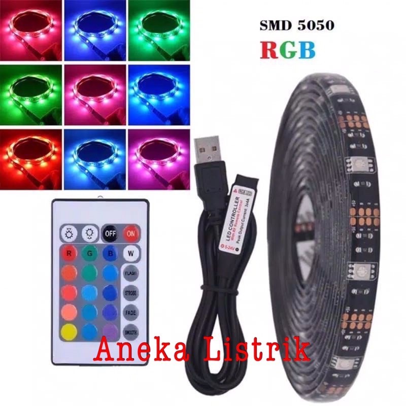 Jual LAMPU STRIP LED USB 5V 5050 SMD+REMOTE RGB UNTUK DEKORASI RUMAH/TV/KOMPUTER/2M 3M 5M(LAMPU ...