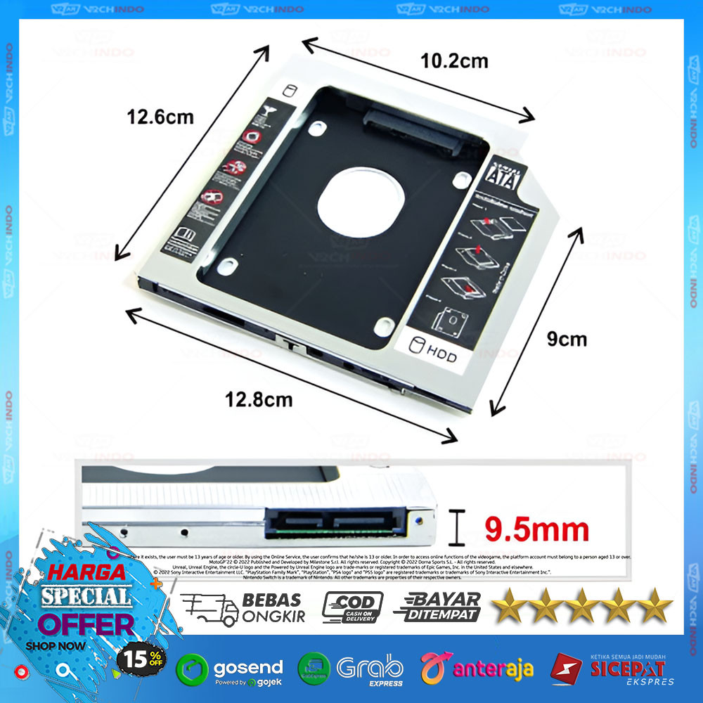 Jual HDD Caddy Slim 9.5mm SSD Cady Laptop / Notebook Tipis 9,5 mm ...