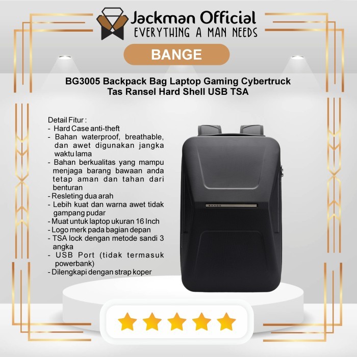 Jual BANGE BG3005 Backpack Bag Laptop Gaming Cybertruck Tas Ransel Hard ...