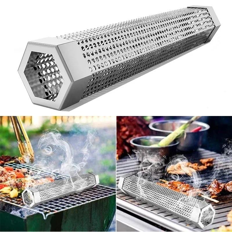 Jual 6/12 in BBQ Stainless Steel Smoker Grill Tube Perforated Mesh ...