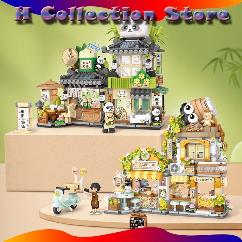Jual DG54EN LOZ Nano Block Street View Bear Cafe Panda Tea House Puzzle ...