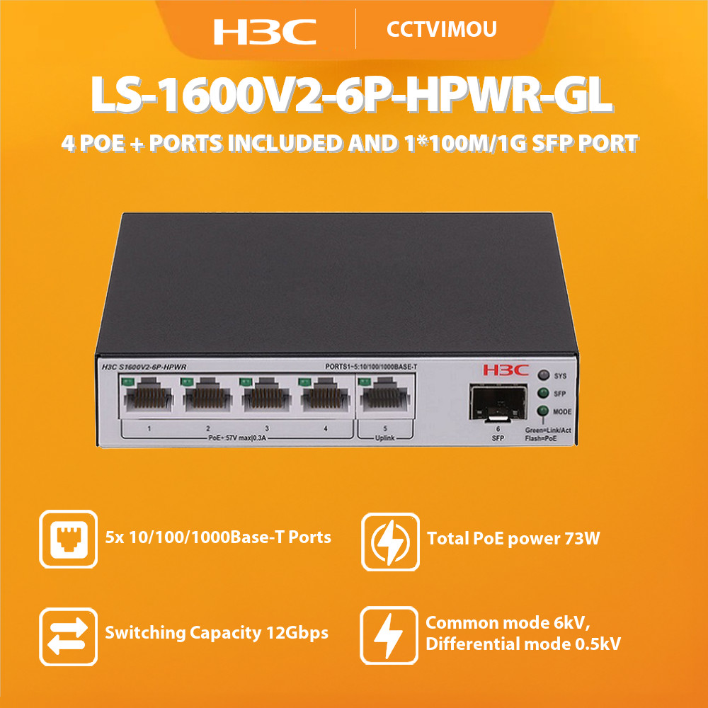 Jual H3C LS-1600V2-6P-HPWR-GL 4 POE + PORTS INCLUDED AND MANAGED SWITCH ...