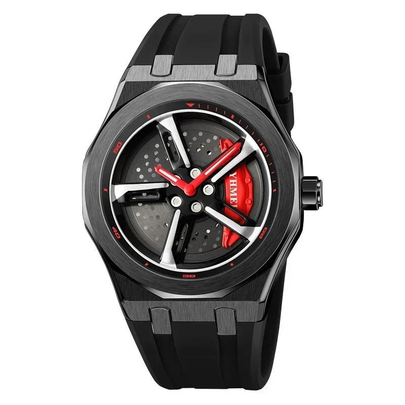Jual Rotation Dial Men Quartz Watch Car Wheel Rim Hub Reloj Black Red ...