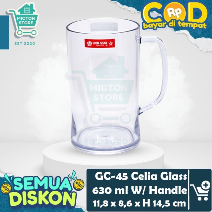 Jual MICTON Lion Star GC-45 Celia Glass 630 ml with Handle Gelas Plastik Premium Bening BPA Free ...