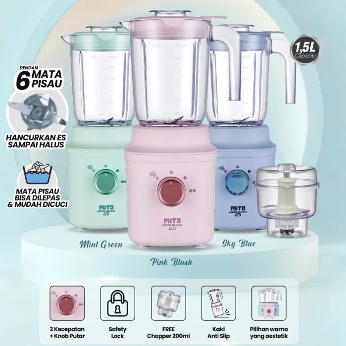 Jual MITO BLENDER + CHOPPER BL300 - BL 300 UKURAN JAR 1,5 LITER + CHOPPER 200ML | Shopee Indonesia