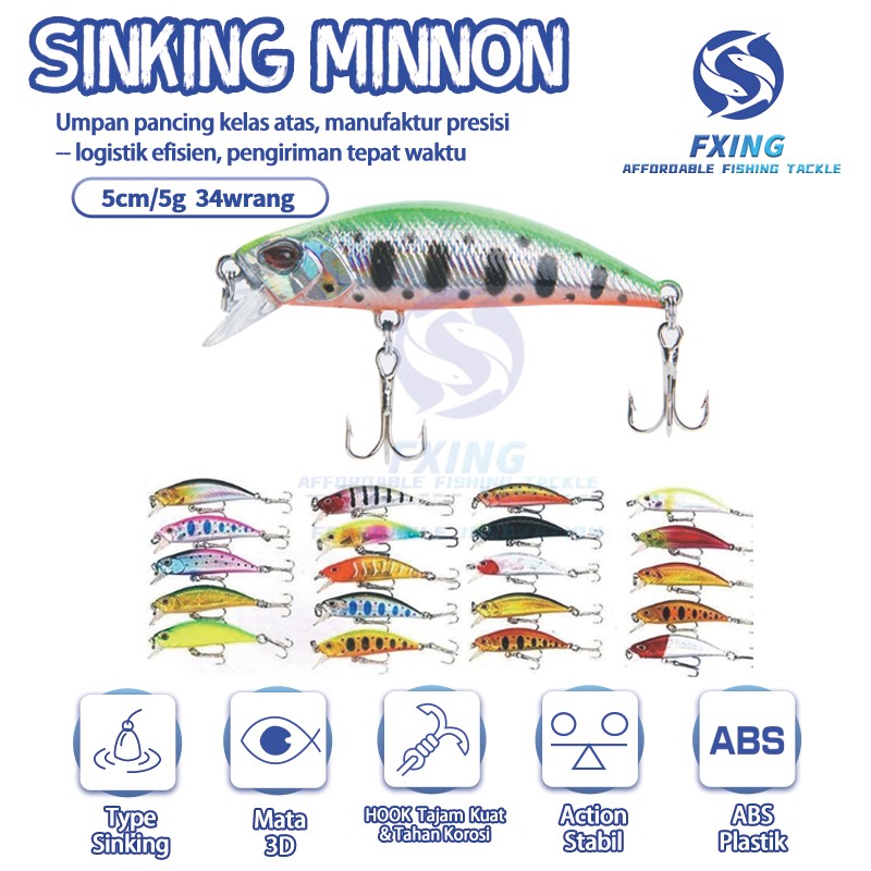 Jual 5cm/5g Umpan Pancing Minnow Sinking 34 Warna Casting Ultralight Minnow Umpan Pancing ...