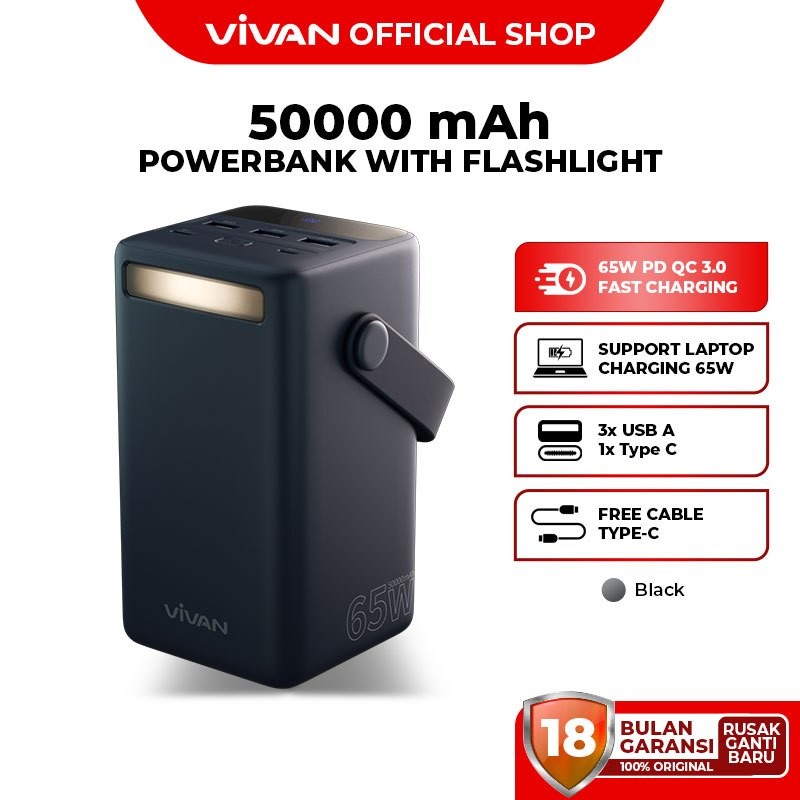 Jual VIVAN Powerbank 50000mAh VPB-B50 4 Port Fast Charging 65W PD QC3.0 ...
