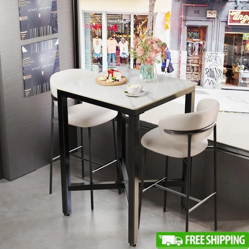 Jual High Top Square Sintered Stone Bar Table with Black Metal Frame ...