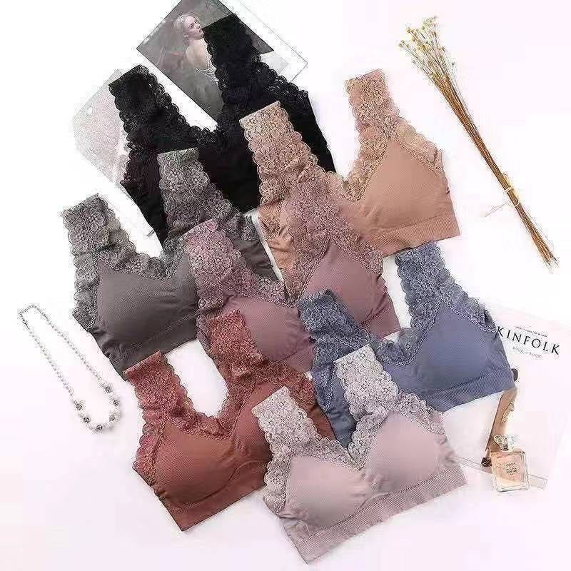 Jual SR BH Wanita Sports Bra V-Neck Aksen Hem Lace dengan Pad Busa ...