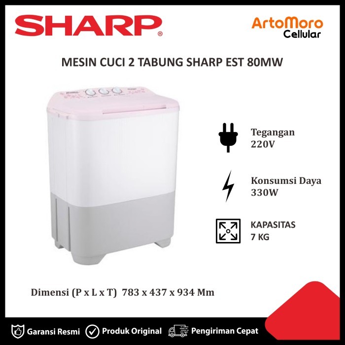Jual MESIN CUCI 2 TABUNG SHARP EST 80MW - KAPASITAS 7 KG | Shopee Indonesia