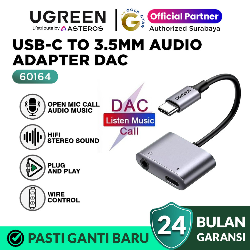 Jual Ugreen Audio Converter Splitter DAC Type C To Jack 3.5MM Open Mic ...