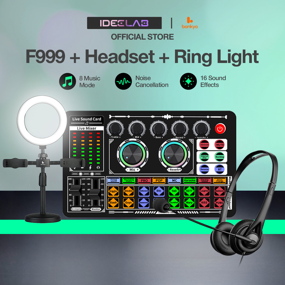 Jual IDEELAB&Bonkyo Soundcard F999 +headset+light Audio USB External ...