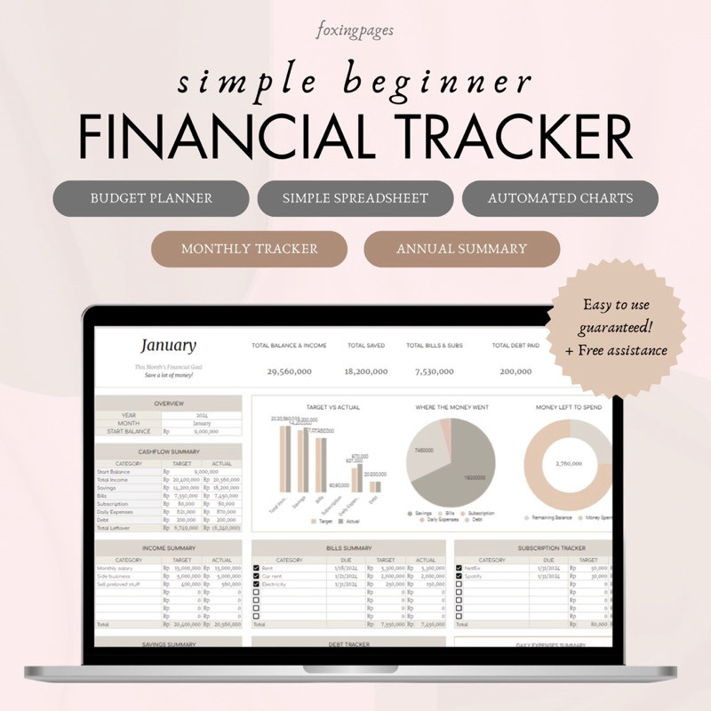 Jual Financial Tracker Budget Spreadsheet Planner Google Sheet Laporan Keuangan Expense Tracker ...