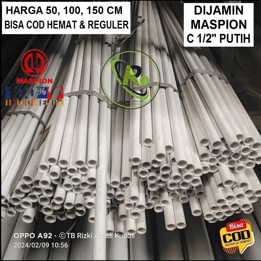 Jual Pralon Pvc Pipa Air MASPION C 1/2" inch Putih (22mm) Paralon Harga ...