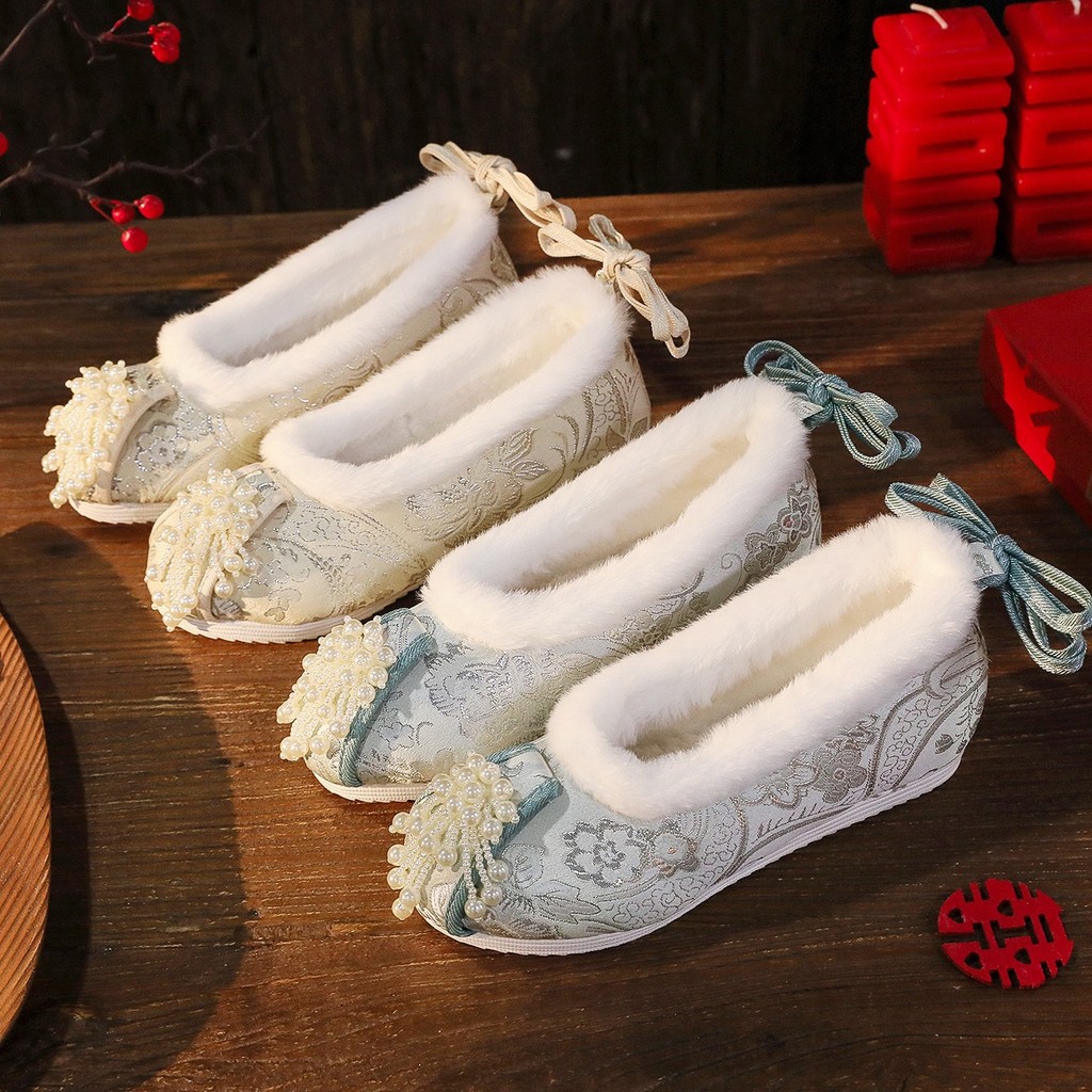 Jual Hanfu Shoes Women Ancient Style Hidden Heels Bridal Winter Plus ...