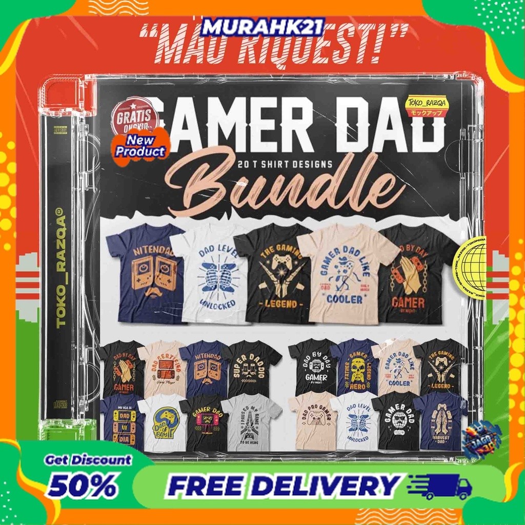 Jual 20 Gamer Dad Tshirt Designs Bundle - Disain Sablon DTF - DTG ...
