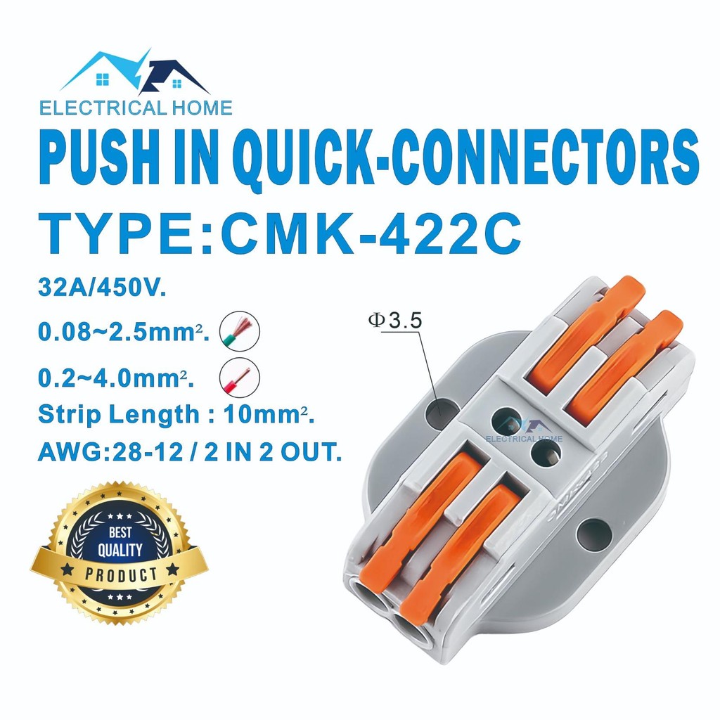 Jual Connector 2 x 2 Wire PUSH IN Terminal Block CMK-422C / Quick Wire ...