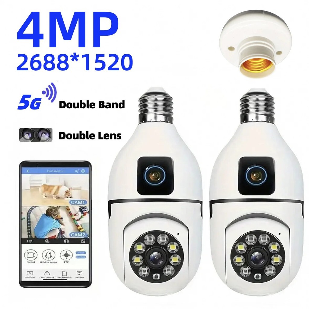 Jual 5G Dual-band 4MP Duel Screens Duel Lens Light Bulb Camera Night ...