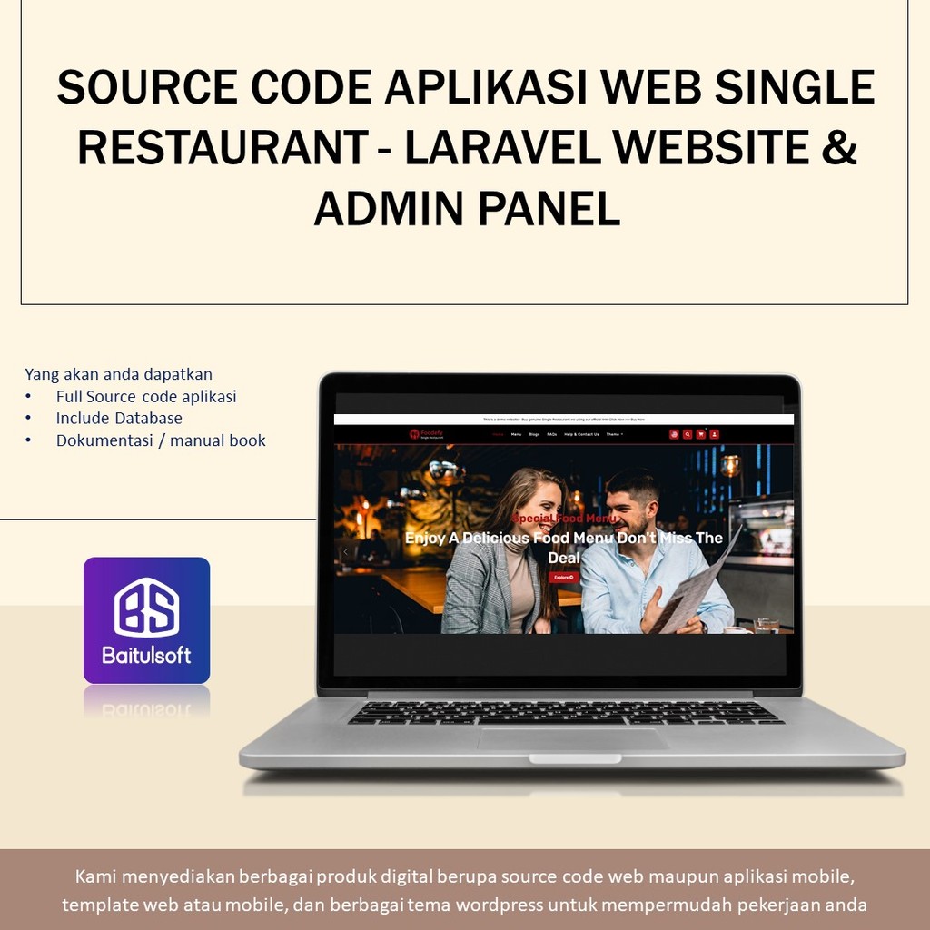 Jual SOURCE CODE APLIKASI WEB SINGLE RESTAURANT - LARAVEL WEBSITE & ADMIN PANEL | Shopee Indonesia