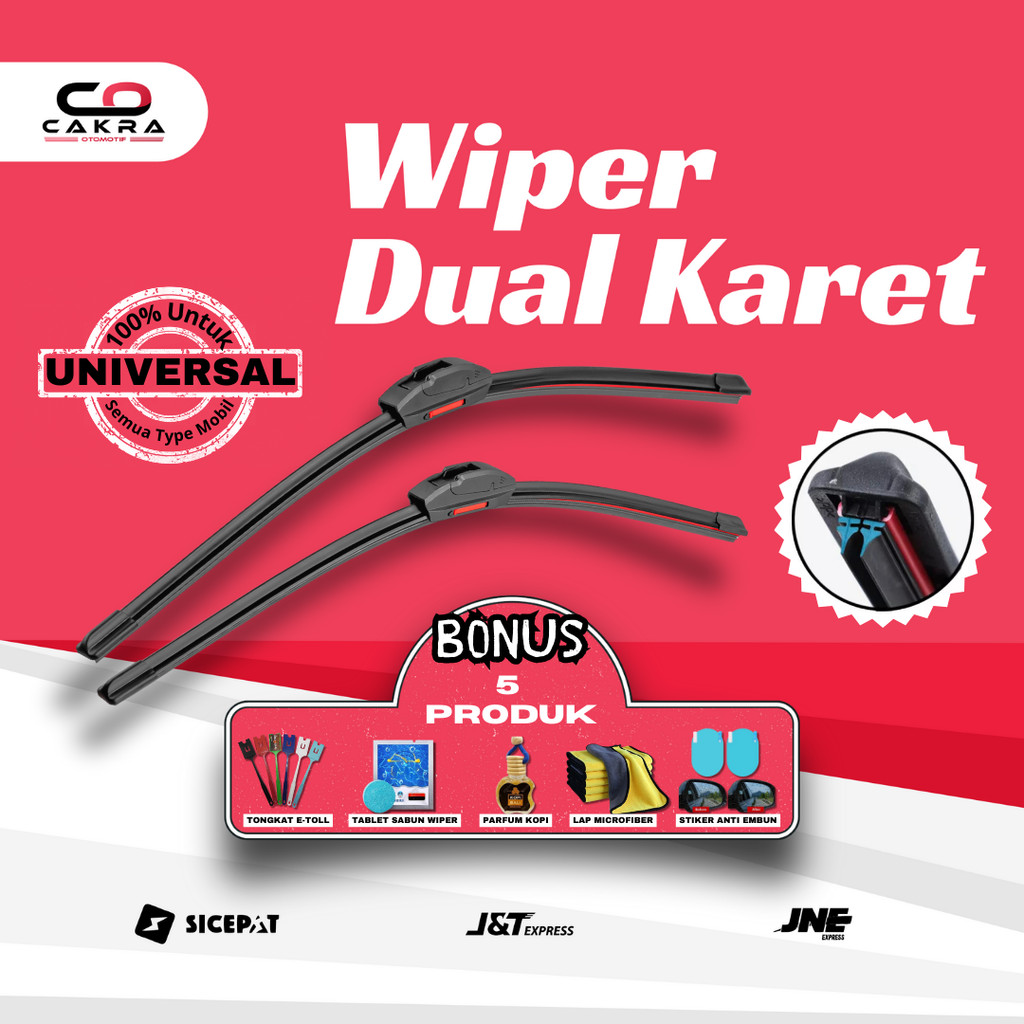 Jual Wiper Mobil Universal Dual Blade Model Frameless Double Karet 2 ...