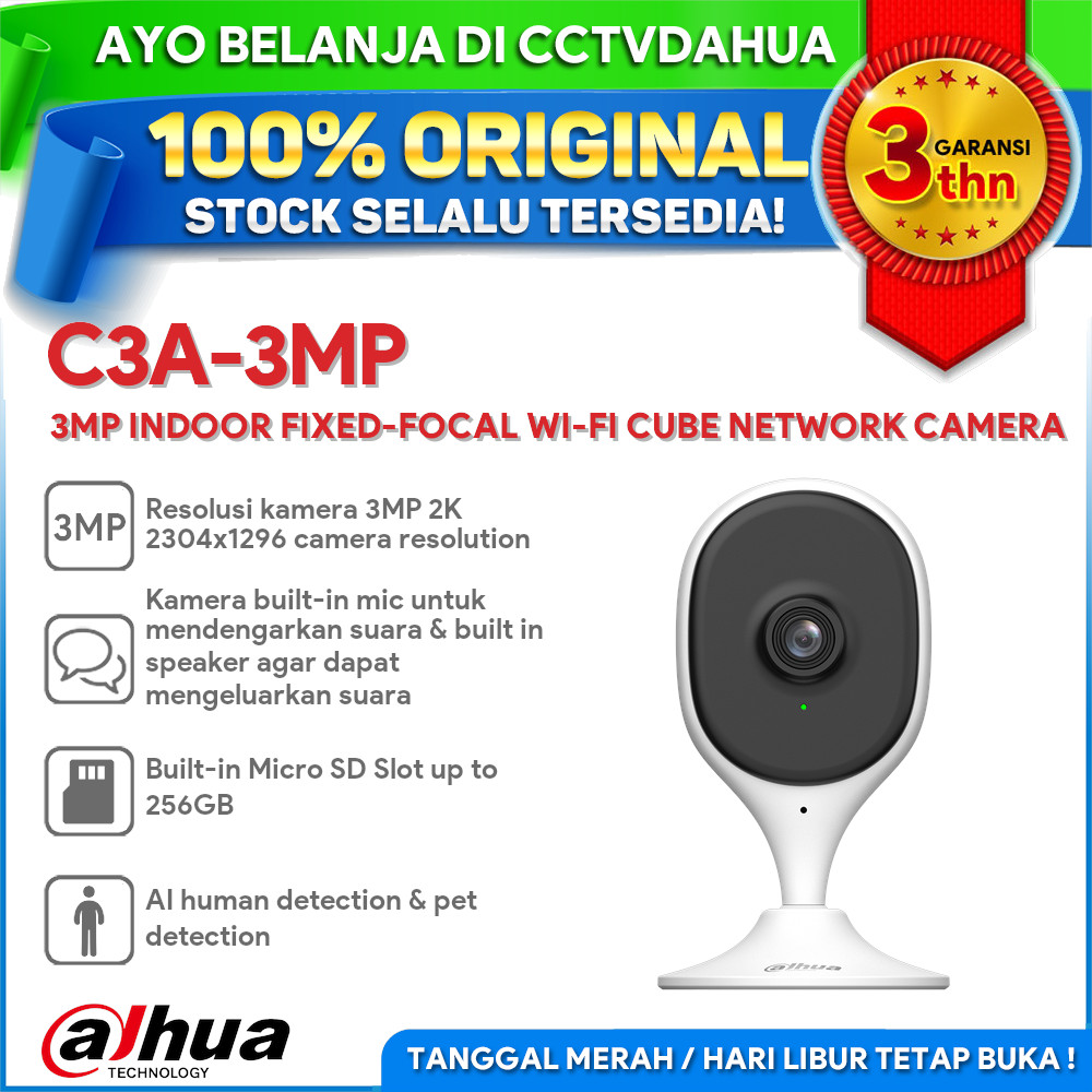 Jual DAHUA C3A-3MP 3MP INDOOR FIXED-FOCAL WI-FI CUBE NETWORK CAMERA ...