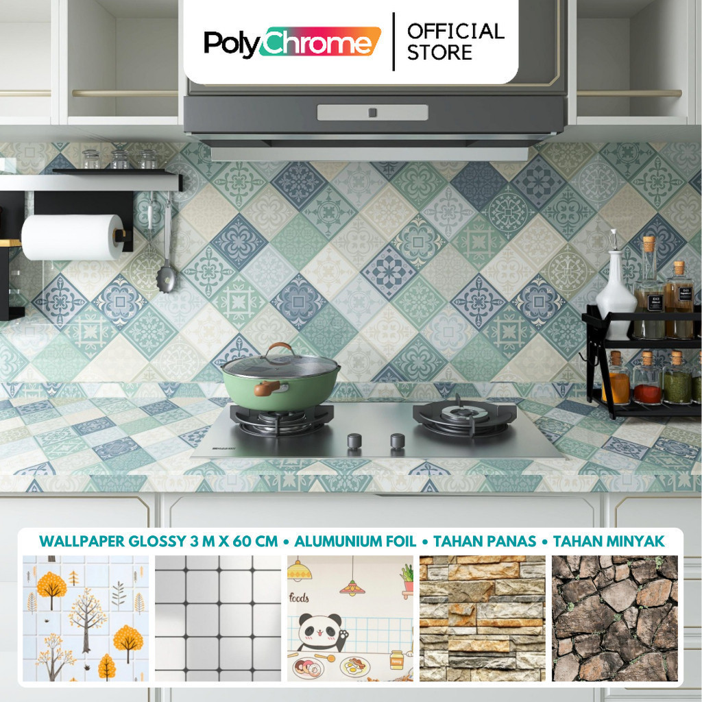 Jual RAJA888 [12 Motif] Wallpaper Glossy Polychrome Dapur Meja Lemari ...