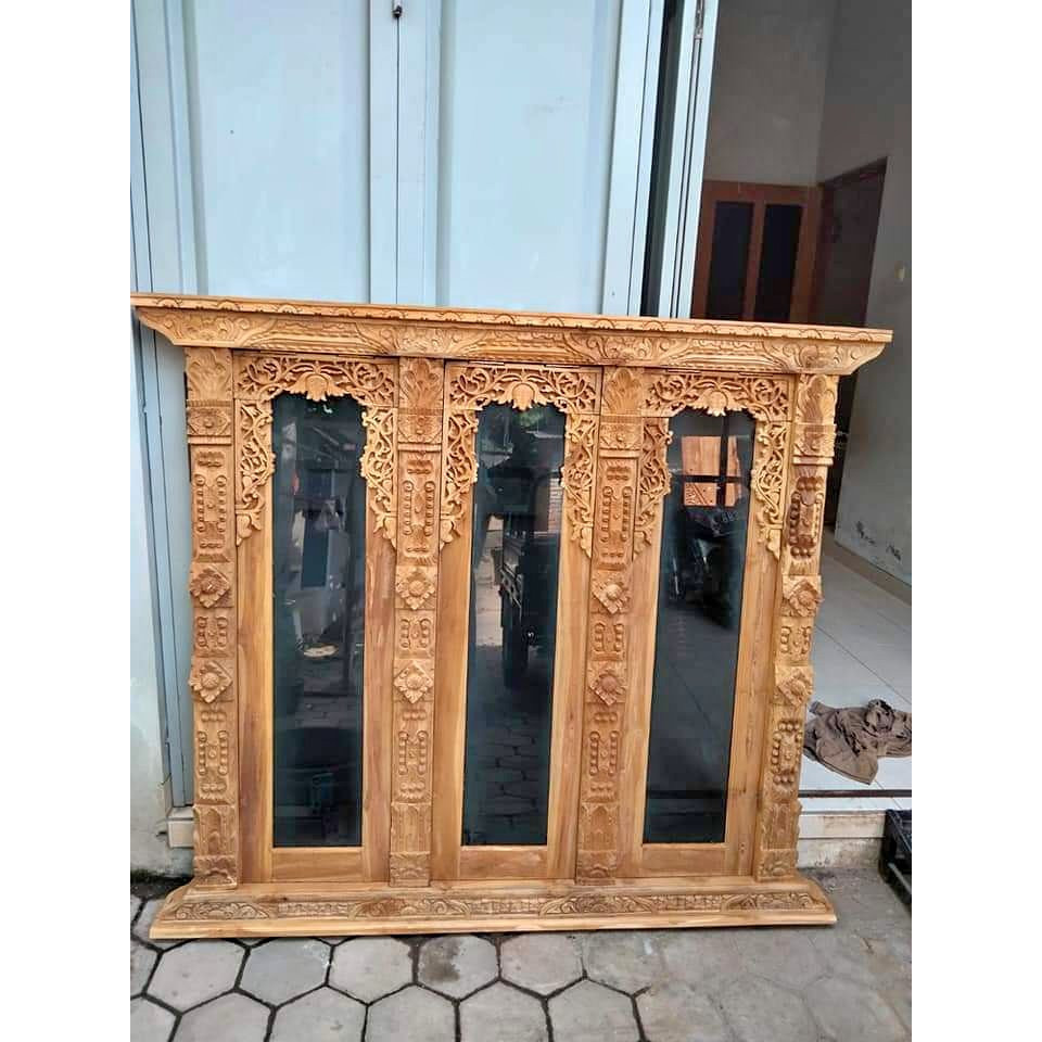 Jual Pintu Gebyok Jendela Ukir Jati Minimalis 3 Jadi 1 Ukuran 160 Cm ...