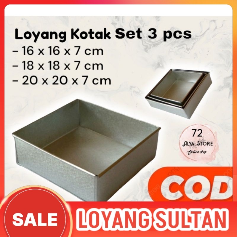 Jual LOYANG KOTAK 1 SET ISI 3 PCS SIZE 18 20 22 CM TINGGI 7 CM | Shopee ...