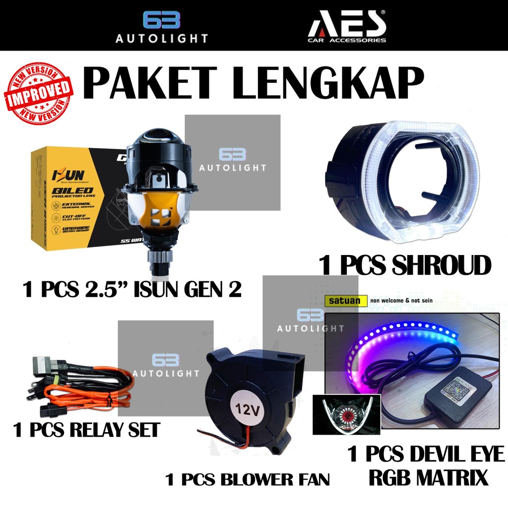 Jual PAKET LENGKAP 1 LAMPU ISUN GEN 2. 2,5 INCH + SHROUD + DEMON RGB ...