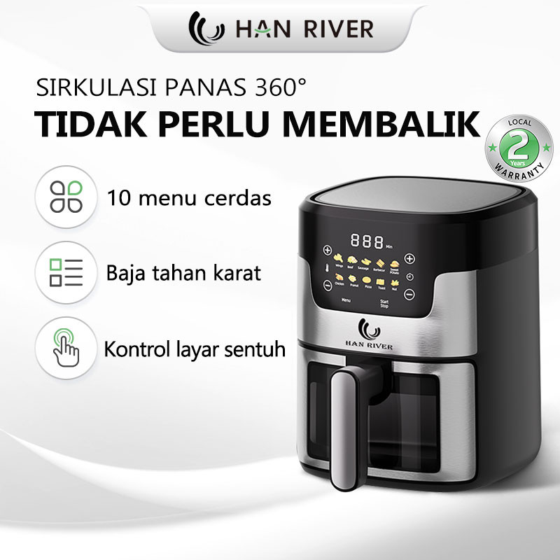 Jual HAOYE Air Fryer 650W Tubuh baja tahan karat Touch Screen Digital kapasitas besar 8L ...